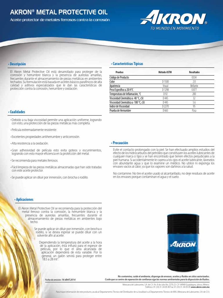 Ficha Tecnica Akron Akron Metal Protective Oil Los Olivos Lima Peru ...