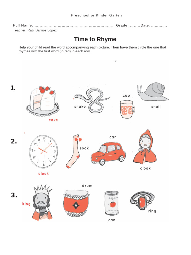 Time Rhyme Matching Rhymes 1 | PDF