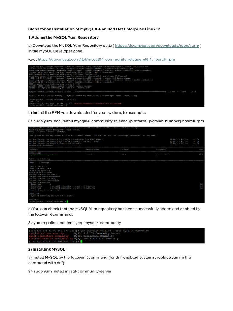 Install MySQL 8.4 on RHEL 9 Guide | PDF