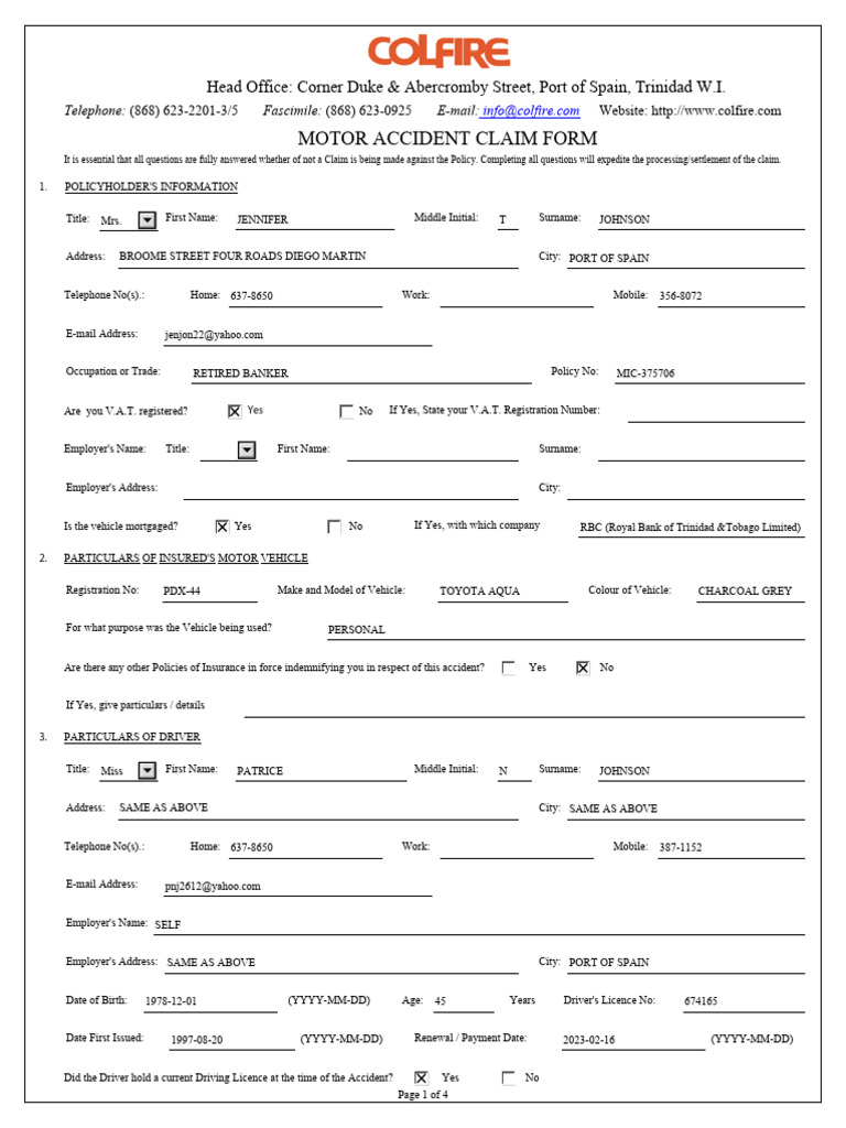 Motor_Accident_Claim_Form | PDF | Insurance | Vehicles