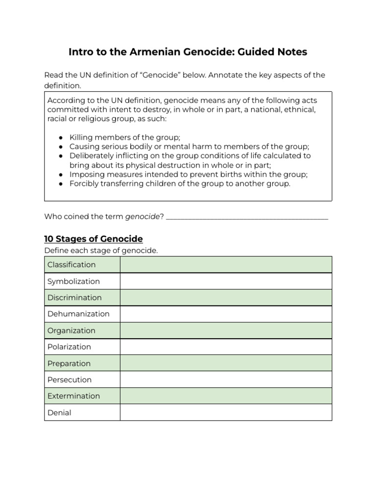 Intro To The Armenian Genocide: Guided Notes | PDF