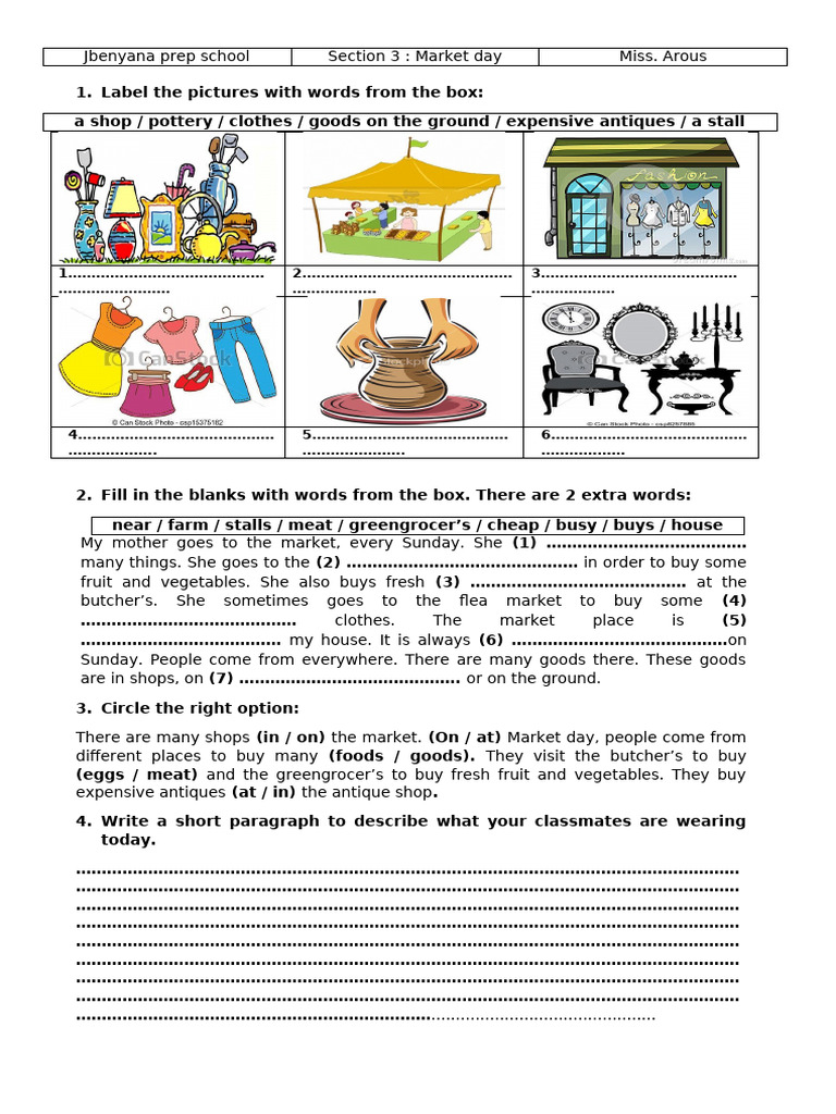 Market day group session worksheet | PDF