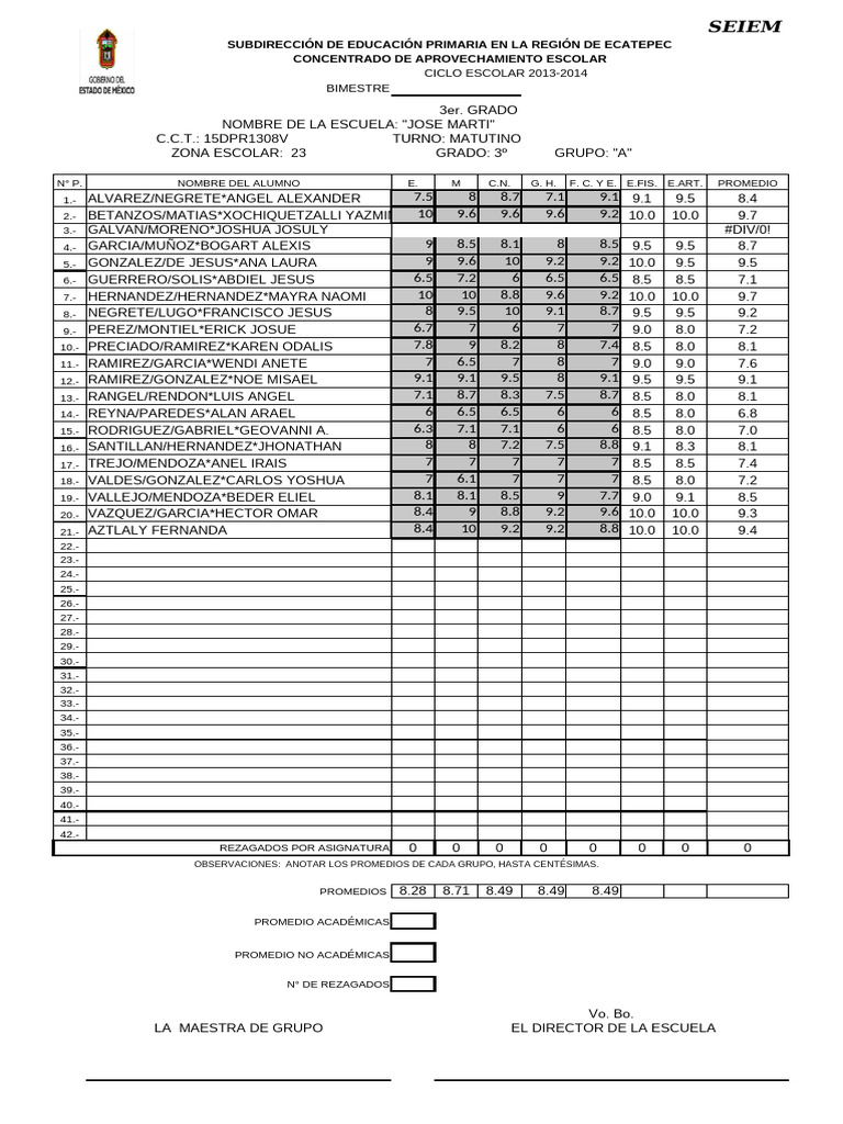 Concentrado de Calificaciones Ciclo 2013-2014 | PDF | Juventud | Infancia