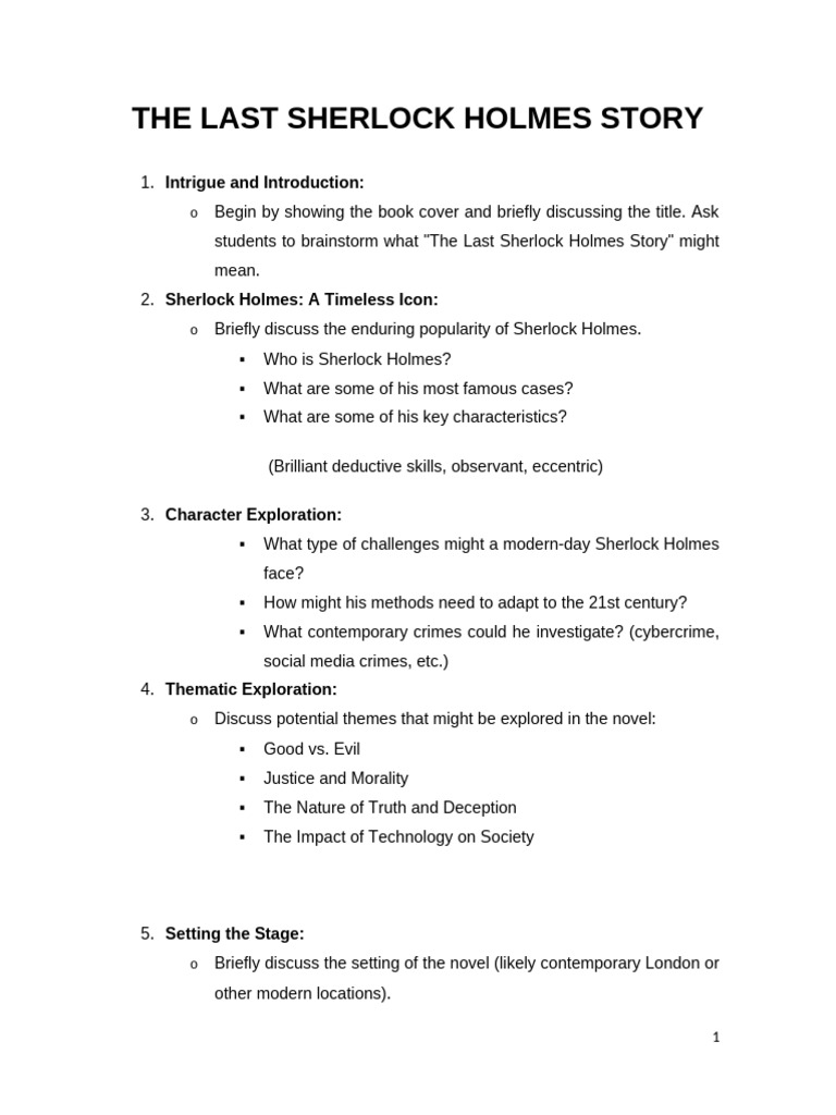 The Last Sherlock Homes Story - Worksheet | PDF | Sherlock Holmes | Dr ...