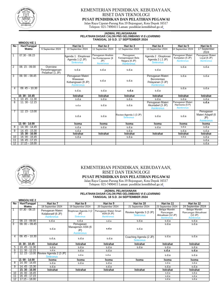 Draft Jadwal Latsar Gelombang 6 Tahun 2024 - 2 | PDF
