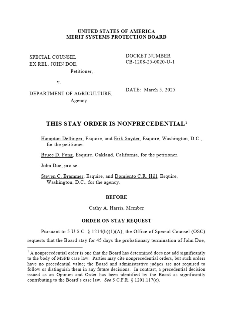 Stay Order for John Doe's Termination | PDF | Justice | Crime & Violence