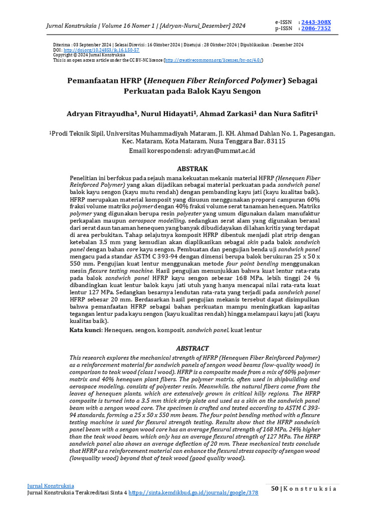 Pemanfaatan HFRP (Henequen Fiber Reinforced Polymer) Sebagai Perkuatan ...