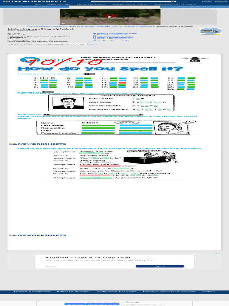 Ejercicio de Listening Spelling Alphabet | PDF | Red mundial | Internet ...