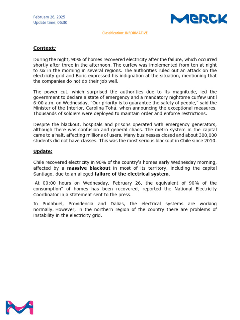 Seguimiento de Apagón en Chile 26.2.2025 | PDF