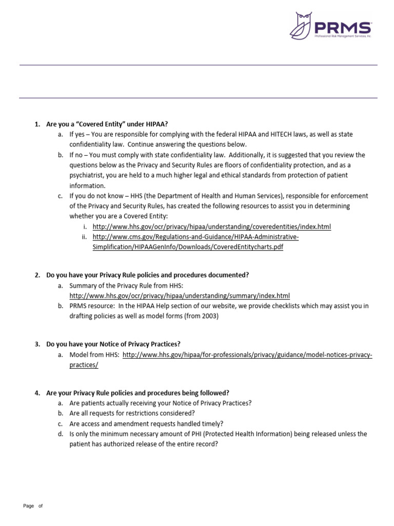 Hipaa Compliance Checklist | PDF | Health Insurance Portability And Accountability Act | Privacy