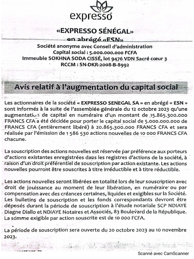 Expresso S N Gal Ouvre Son Capital 1697293704 | PDF