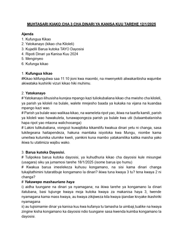 Muhtasari Kiako Cha 3 Cha Dinari Ya Kanisa Kuu Tarehe 12 | PDF