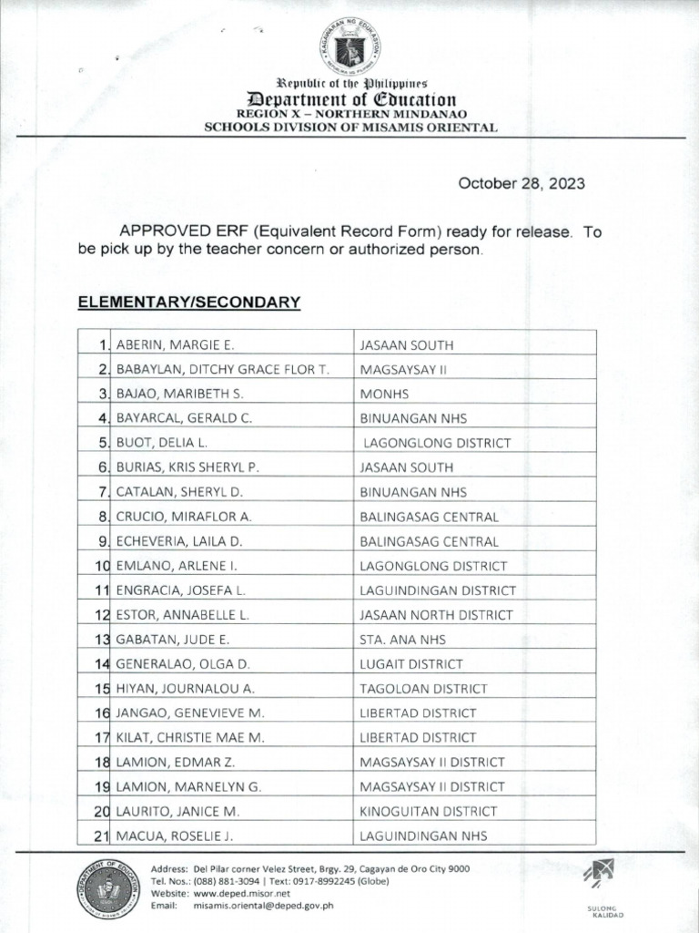 Approved Erf Equivalent Record Form Ready For Release. | PDF