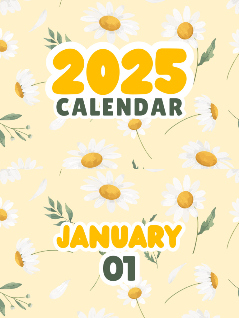 Yellow White Cute Floral Daisy 2025 Notes Monthly Wall Calendar ...
