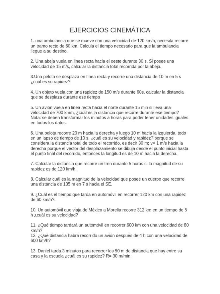 Ejercicios Cinemática | PDF