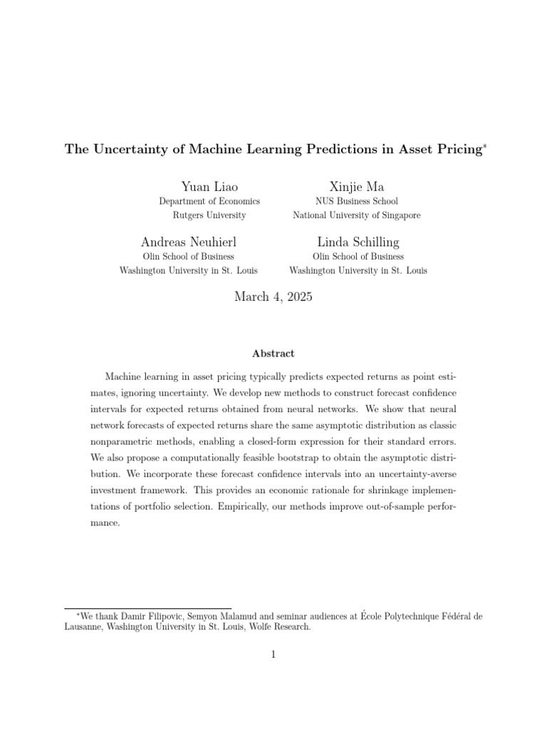 The Uncertainty of Machine Learning Predictions in Asset Pricing | PDF | Bootstrapping ...