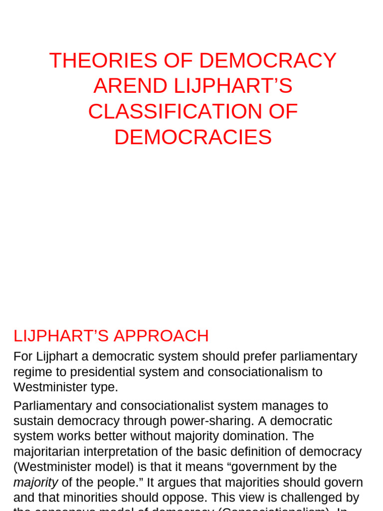 Lijphart's Democracy Models Explained | PDF | Democracy | Political ...