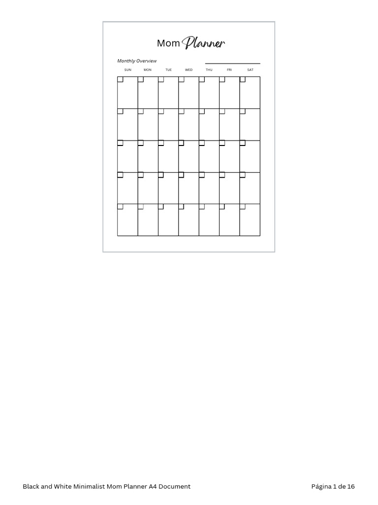 Black and White Minimalist Mom Planner A4 Document PDF | PDF | Lunch | Meal