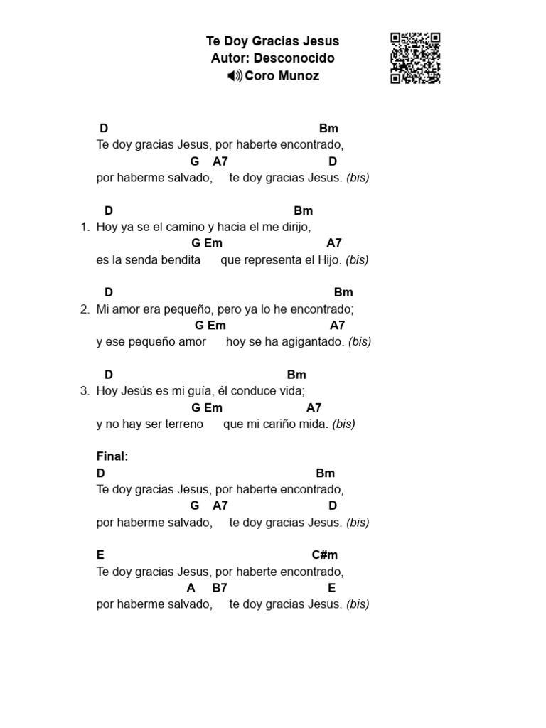 Te Doy Gracias Jesus (Coro Munoz) | PDF