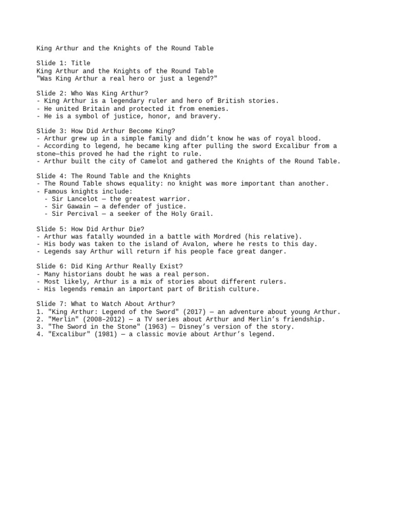 King Arthur Presentation English | PDF