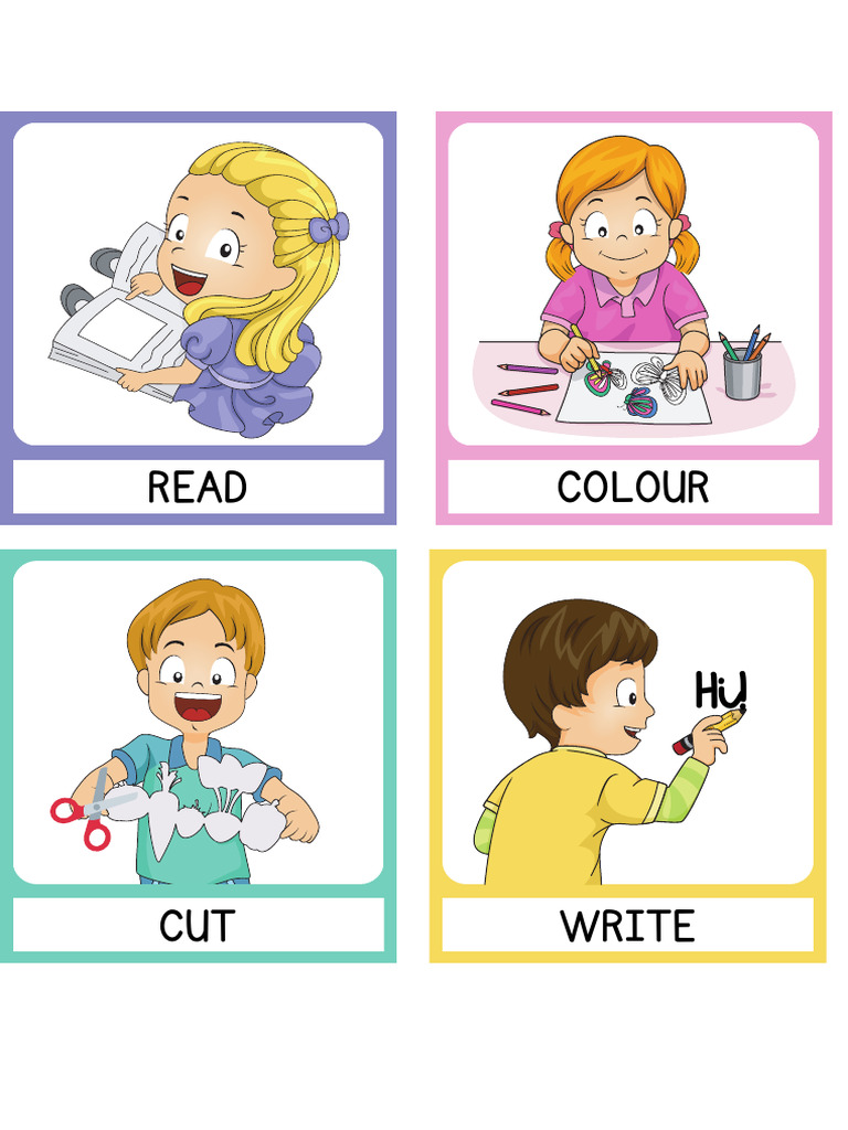 Fun Colourful Classroom Actions Flashcards | PDF