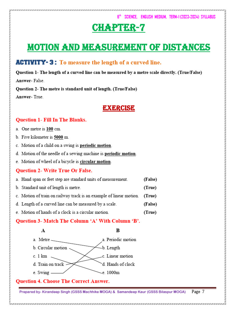 7.motion and Meaurments of Distance | PDF | Length | Units Of Measurement