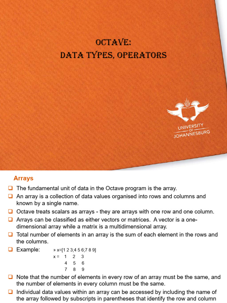 Lecture9 Octave Data Types | PDF | Matrix (Mathematics) | Algebra