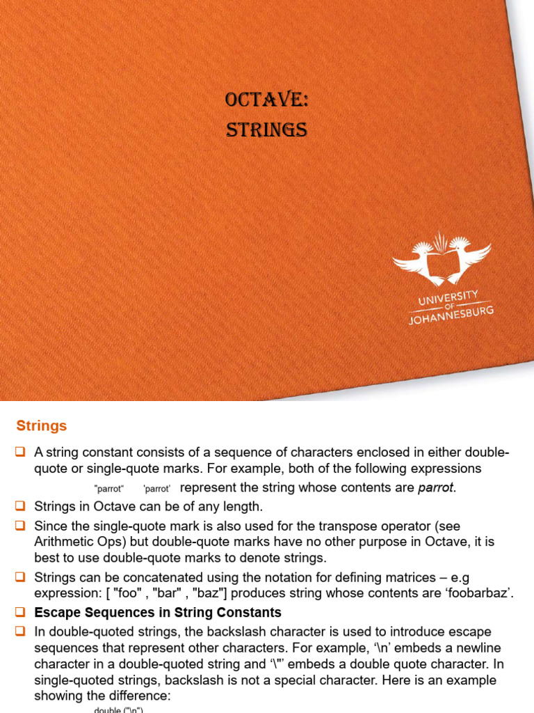 Octave String Handling Guide | PDF | String (Computer Science) | Computer Programming