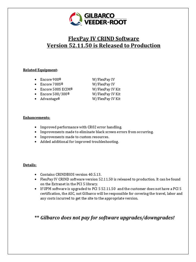 FlexPay IV CRIND Software Version 52.11.50 is Released to Production1 ...