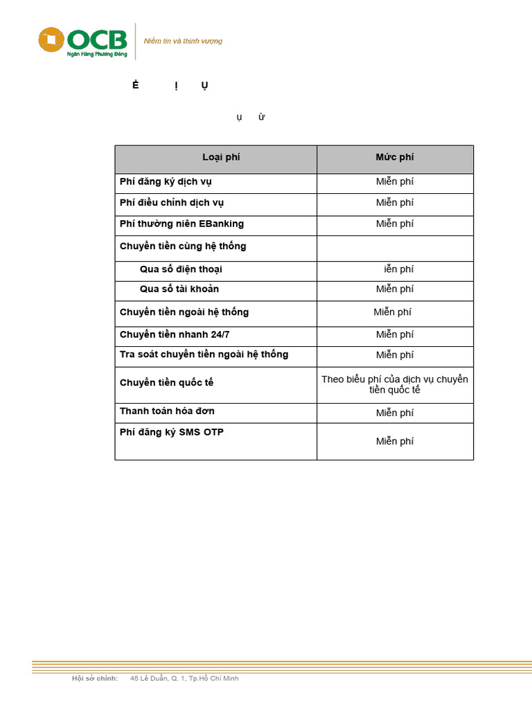 Bieu Phi Dich Vu Ocb Omni Danh Cho KHCN | PDF