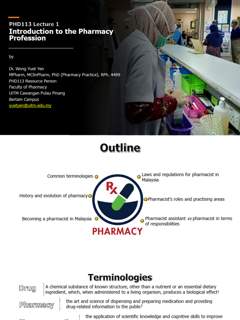 PHD113 L1 Introduction To Pharmacy Profession | PDF | Pharmacy | Pharmacist