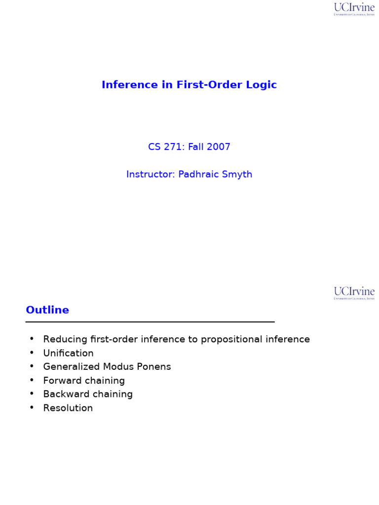 Artificial-Intelligence TOPIC 9 First Order Inference | PDF | First Order Logic | Mathematics