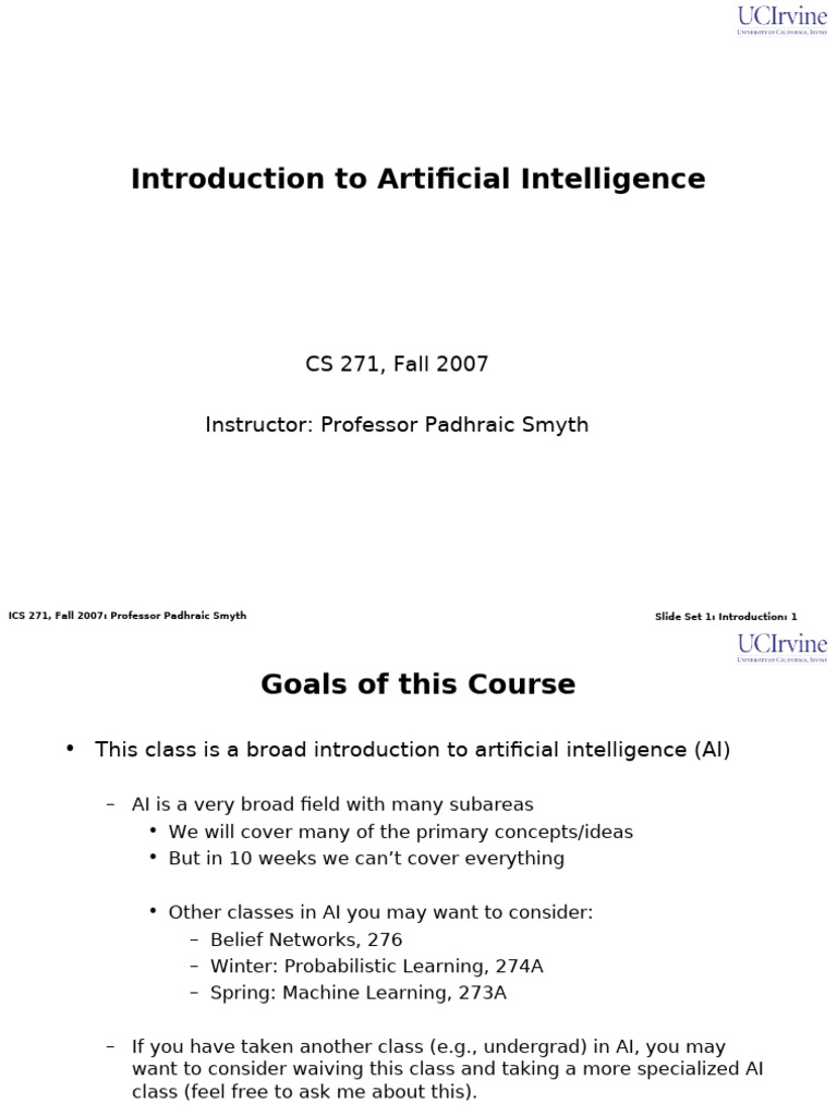 AI Course Intro by Prof. Smyth | PDF | Artificial Intelligence ...