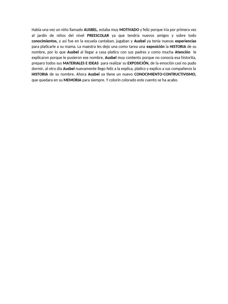 Había Una Vez Un Niño Llamado AUSBEL | PDF
