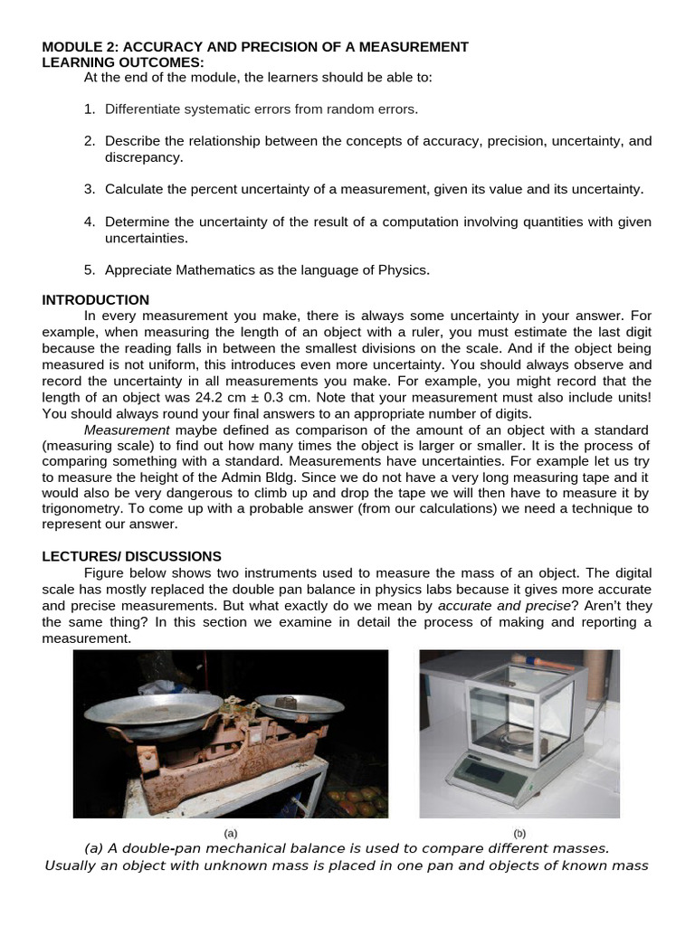 MODULE 2 Accuracy and Precision of a Measurement | PDF | Observational Error | Significant Figures