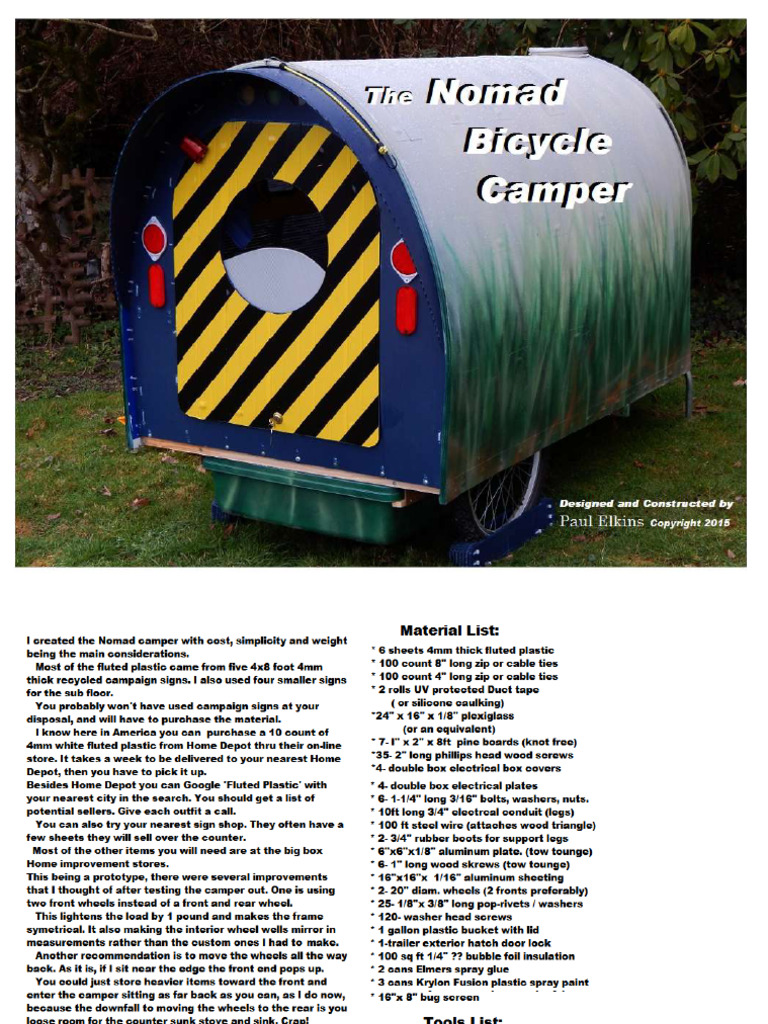 Nomad Bike Camper, Homeless Dwelling Plan Plans - Compressed | PDF