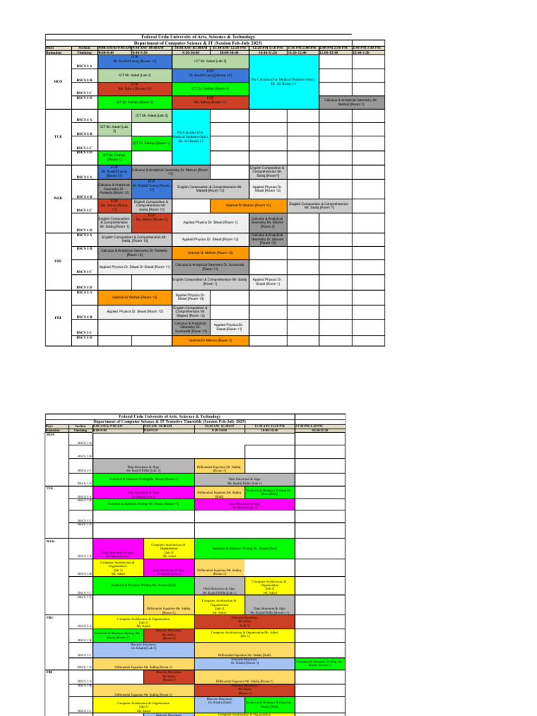 BSCS Timetable: Spring 2025 | PDF | Mathematics | Applied Mathematics