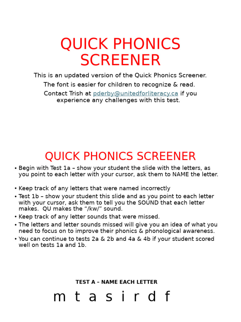Updated Quick Phonics Screener Guide | PDF