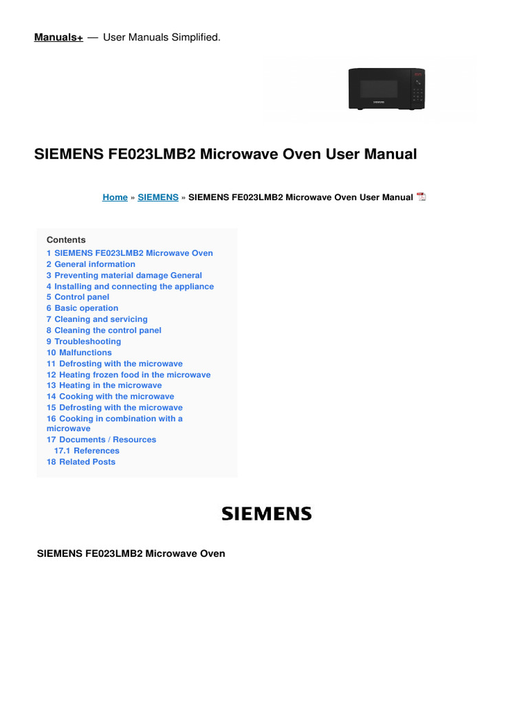 Siemens FE023LMB2 Microwave Manual | PDF | Cookware And Bakeware | Beef