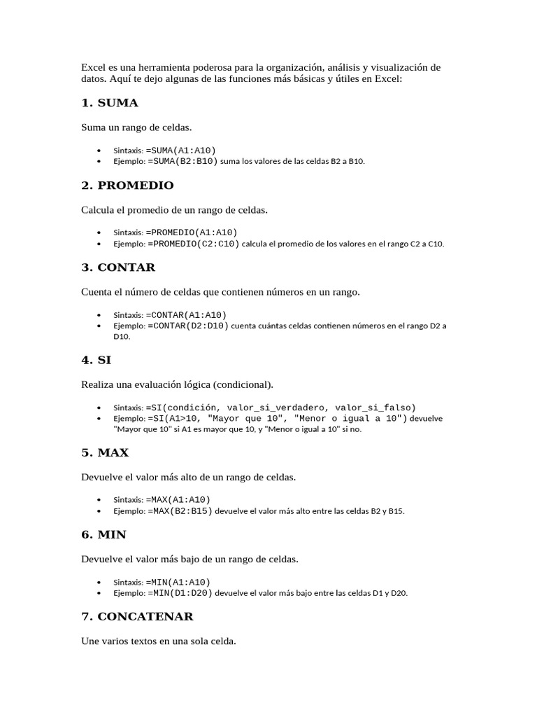 Funciones Basicas Excel | PDF