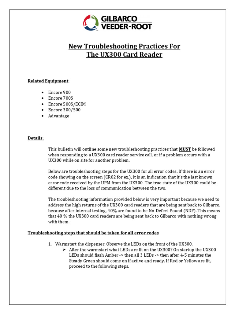 UX300 Card Reader Troubleshooting Guide | PDF | Computing | Computer ...