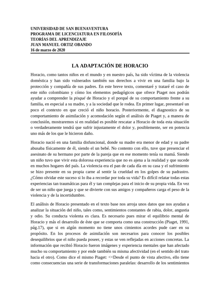 Juan Manuel Ortiz - La Adaptación de Horacio. | PDF | Trauma psicólogico | Violencia