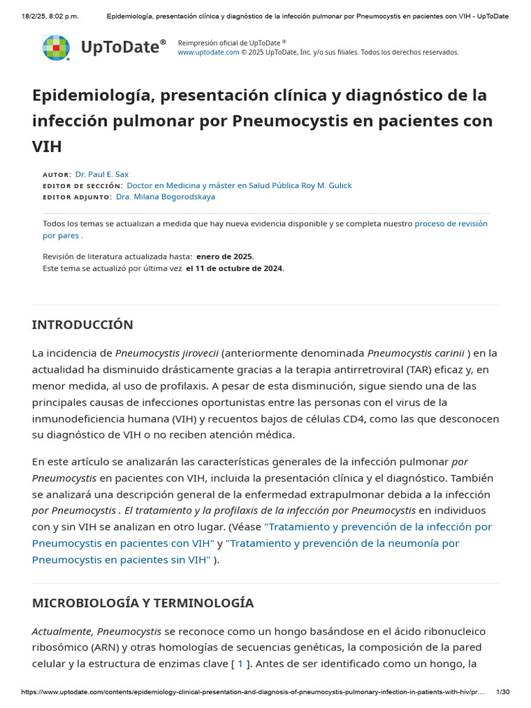 Infección pulmonar por Pneumocystis en VIH | PDF | VIH | Inflamación