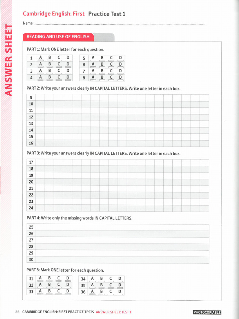 Fce Answersheet R&W | PDF