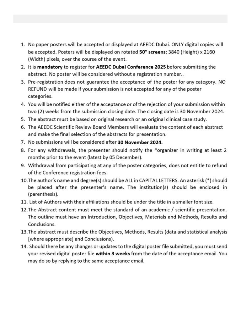 AEEDC Dubai 2025 Poster Submission Guidelines | PDF | Display Resolution