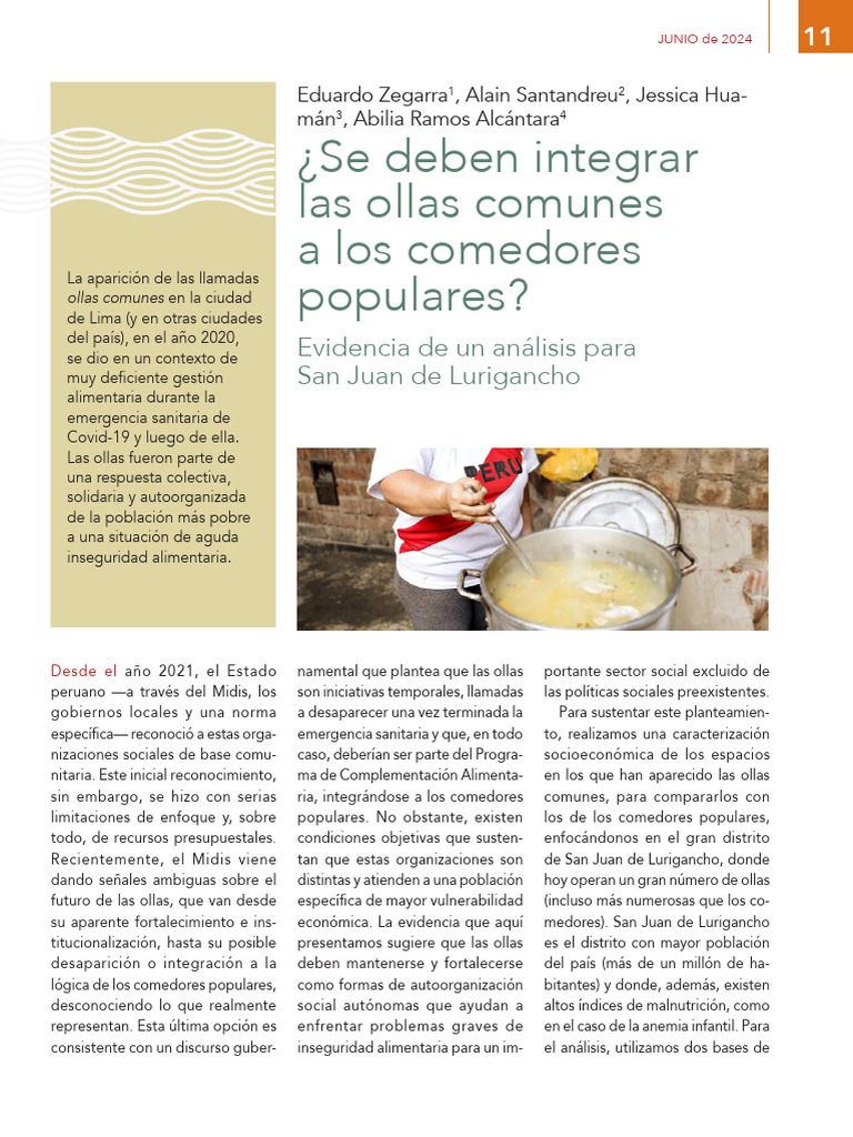 Se Deben Integrar Las Ollas Comunes A Los Comedores | PDF
