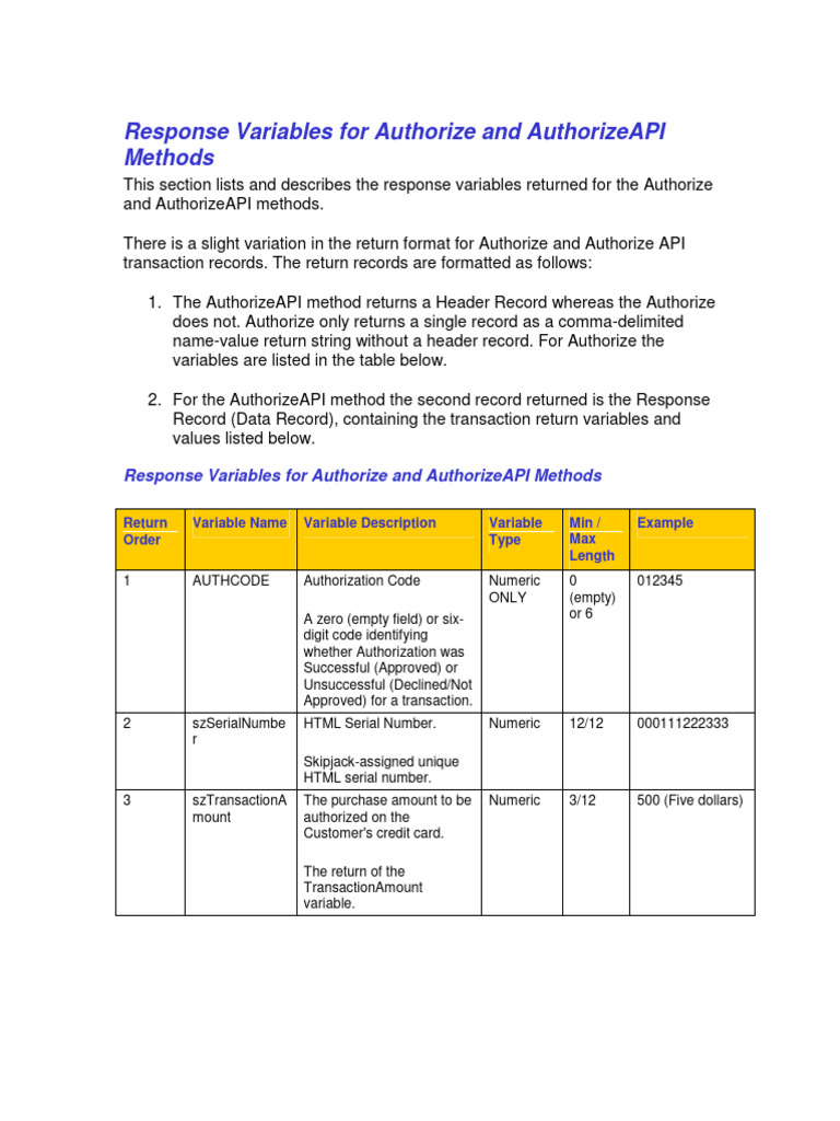 Authorize API Response Guide | PDF | Credit Card | Computer Science