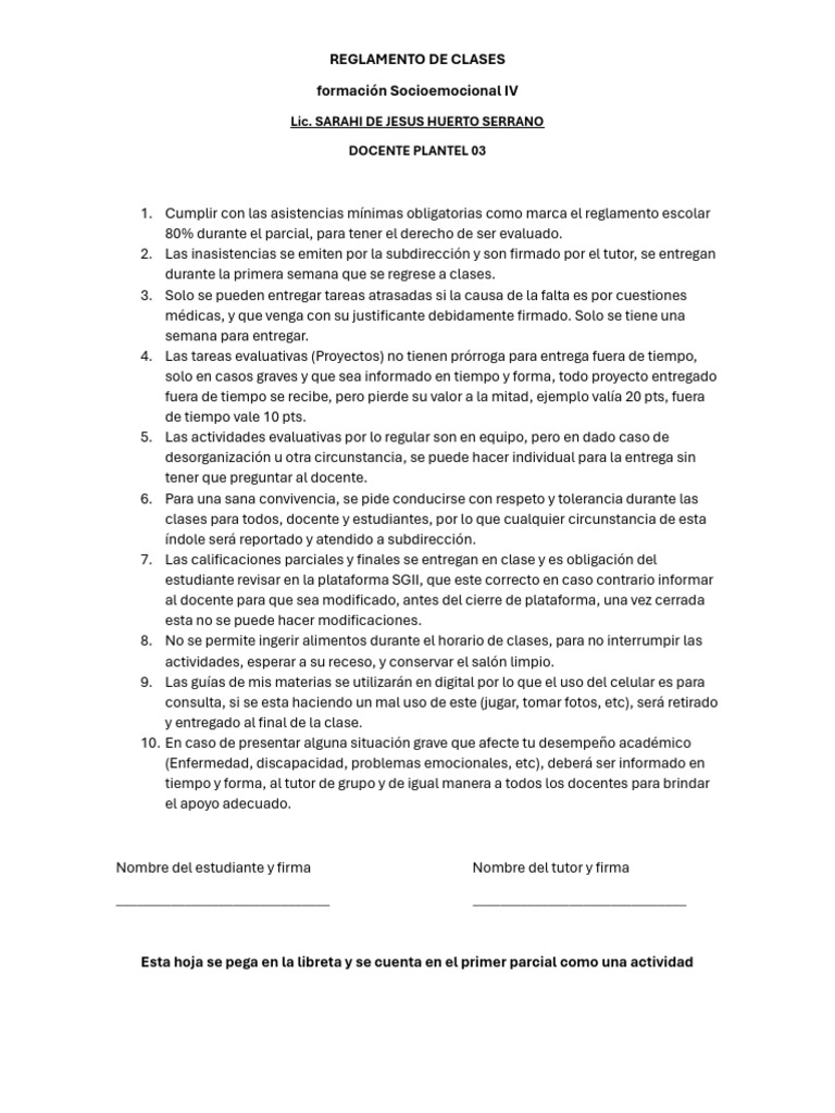Reglamento de Clases | PDF