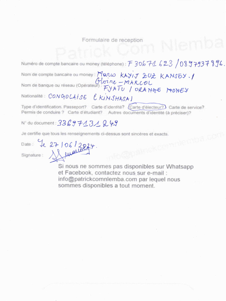 Formulaire de Reception - 20240627 - 0001 | PDF