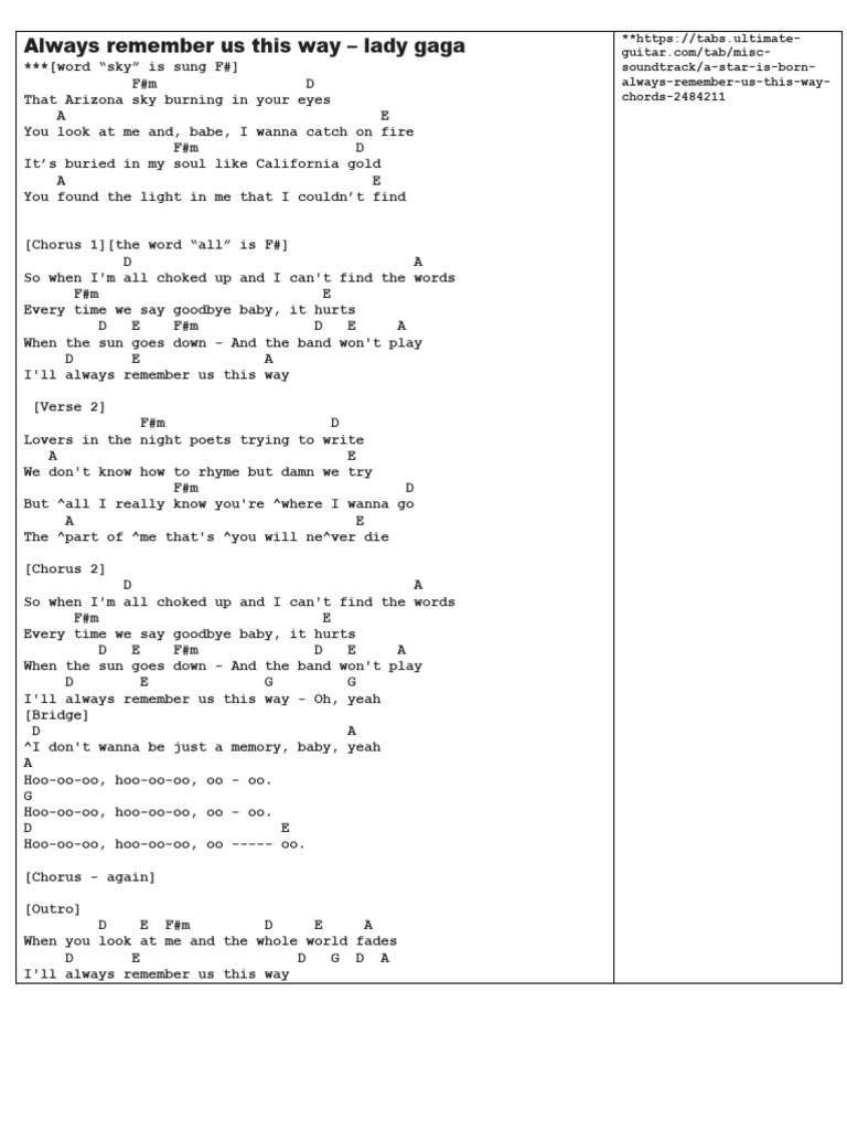 Always Remember Us This Way Chords | PDF